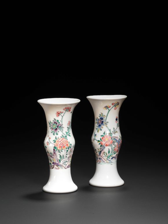 Bonhams : A fine pair of opaque-white glass beaker vases of Gu shape ...