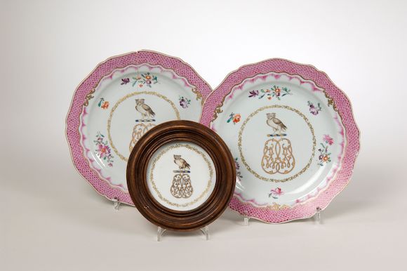 Bonhams : A pair of Chinese export famille rose 'Woodley Owl service ...