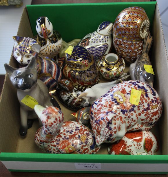 Bonhams : A collection of Crown Derby birds and cats,and other makes ...