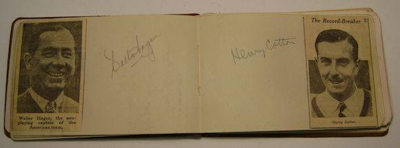 Bonhams : A leather autograph book containing 16 signatures