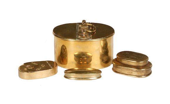 Bonhams : Two English 19th century brass snuff boxes together with a ...