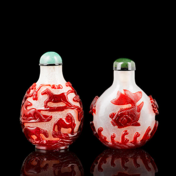 Bonhams Two Red Overlay Glass Snuff Bottles Mid Qing Dynasty
