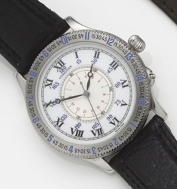 Bonhams : Longines. A stainless steel automatic wristwatchHour Angle ...