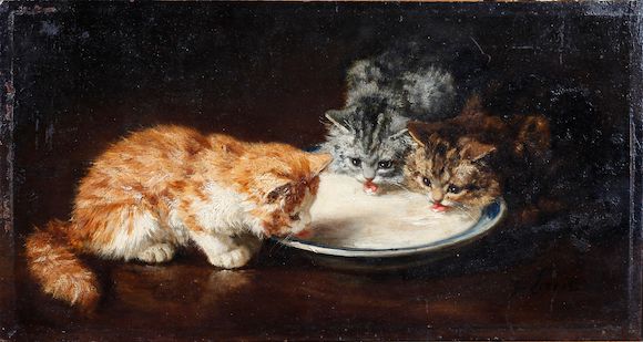 Bonhams : Marie Yvonne Laur (French, 1879-1943) Three kittens with a ...