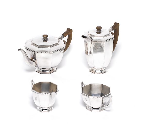 Bonhams : ROBERT EDGAR STONE: An Art Deco silver four-piece tea service ...