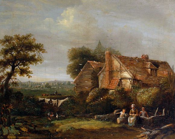 Bonhams : Circle of Julius Caesar Ibbetson (British, 1759-1817) Outside the cottage