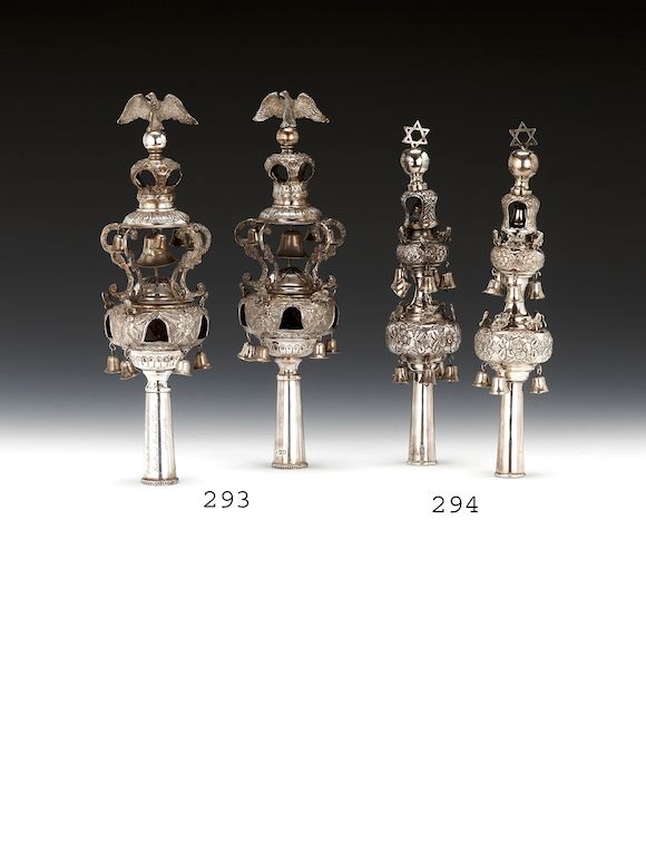 Bonhams : A pair of silver Rimmonim, by Joseph Zweig, London 1913, (2)