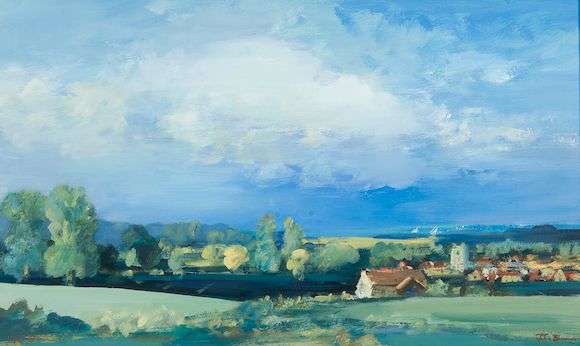 Bonhams : John Burman (contemporary) 'Coastal Village, North Norfolk'