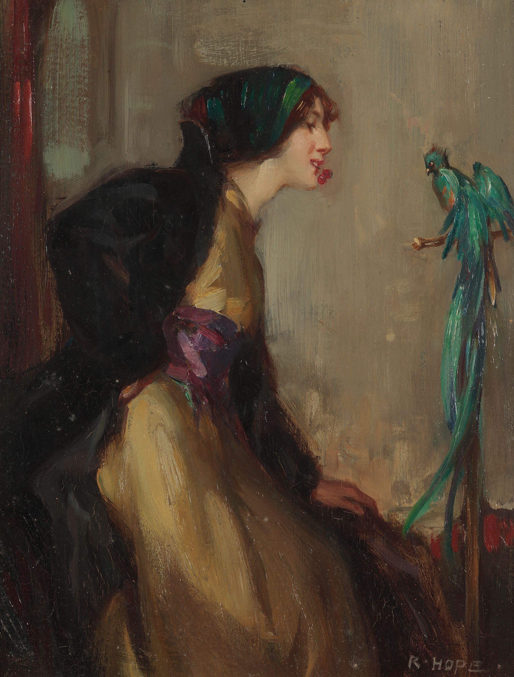 Bonhams : Robert Hope, RSA (British, 1869-1936) 'Lady with an exotic bird'