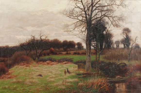 Bonhams : Sidney Pike (British) Pheasants in a winter landscape