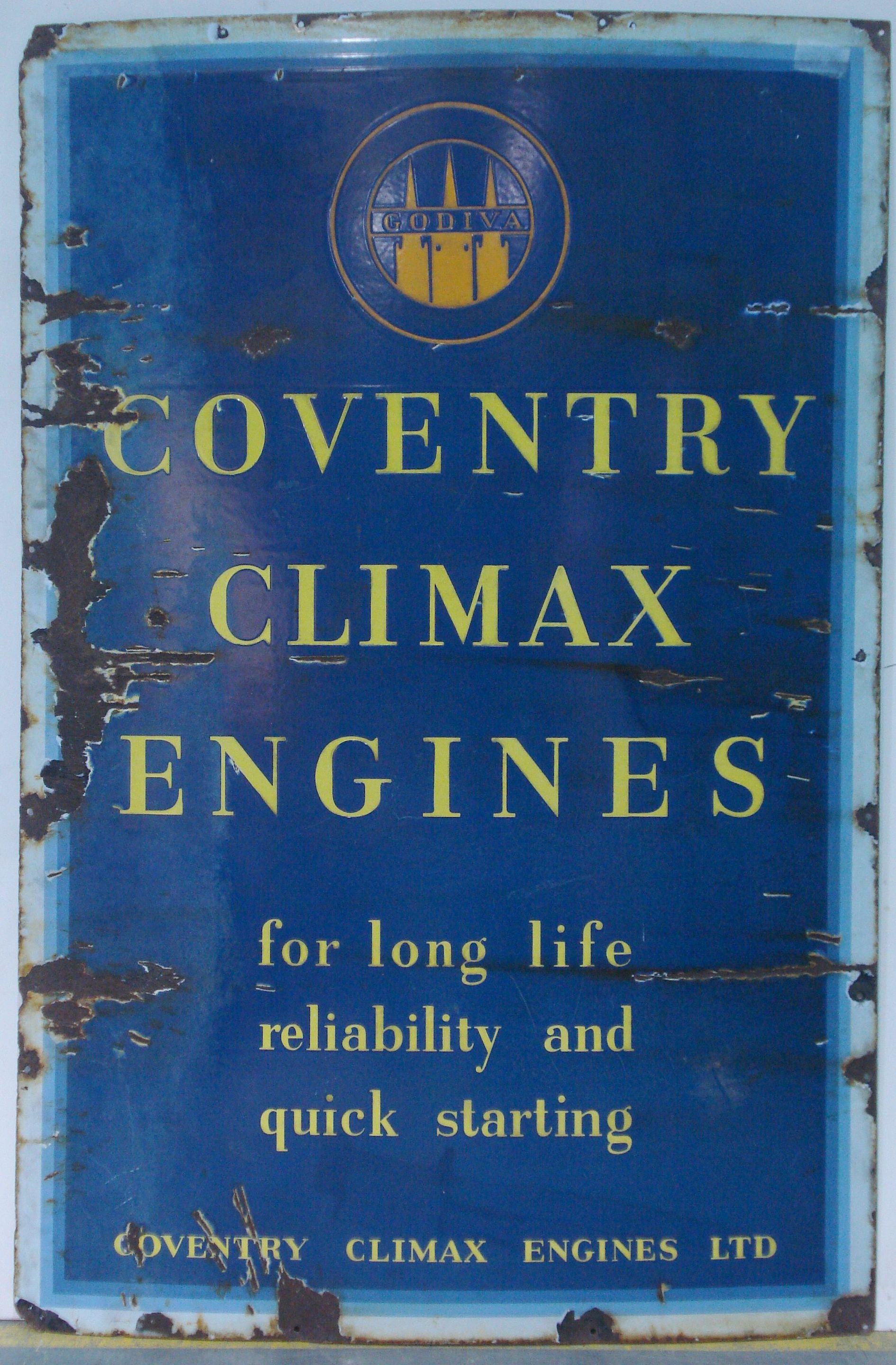Bonhams Cars : A large Coventry Climax Engines enamel sign,