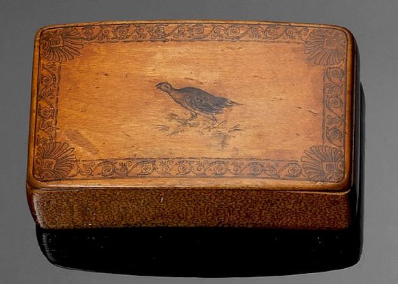 Bonhams : A 19th century Mauchline Ware sycamore and pen work snuff box ...