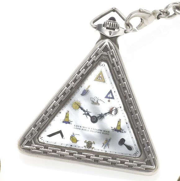 Bonhams : Golay Watch Co. A silver triangular Masonic watch with Mother ...