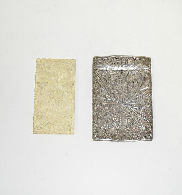 Bonhams : A 19th century silver filigree card case, unmarked, and a ...
