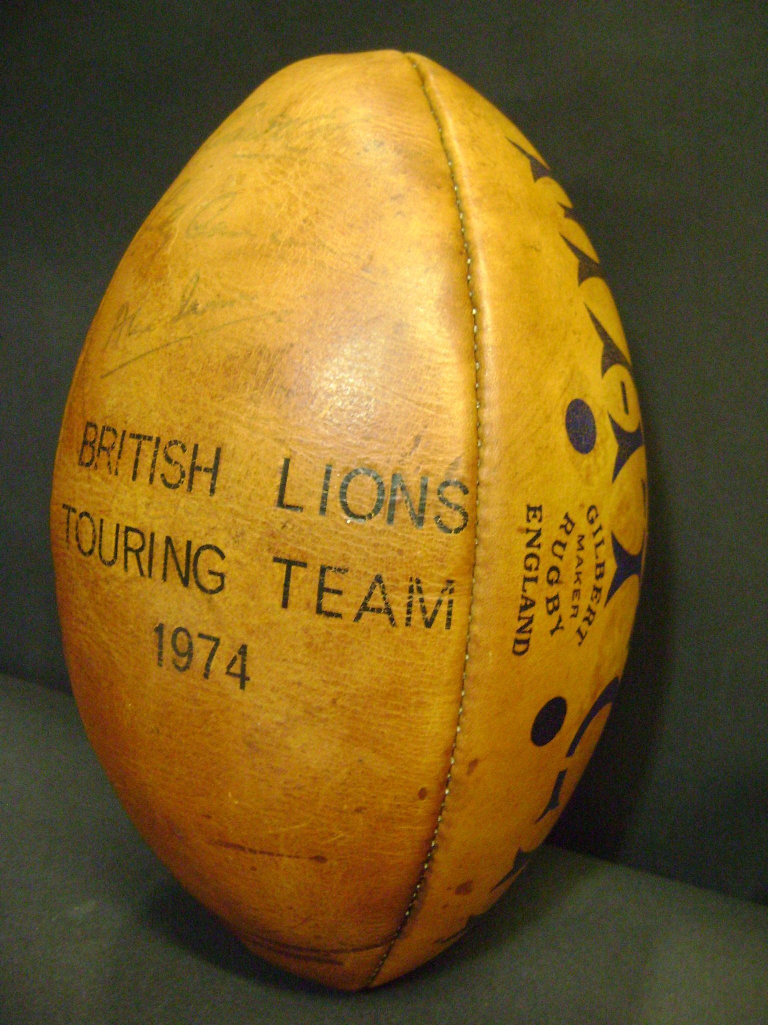 Bonhams : A 1974 Lions tour rugby ball hand signed by players