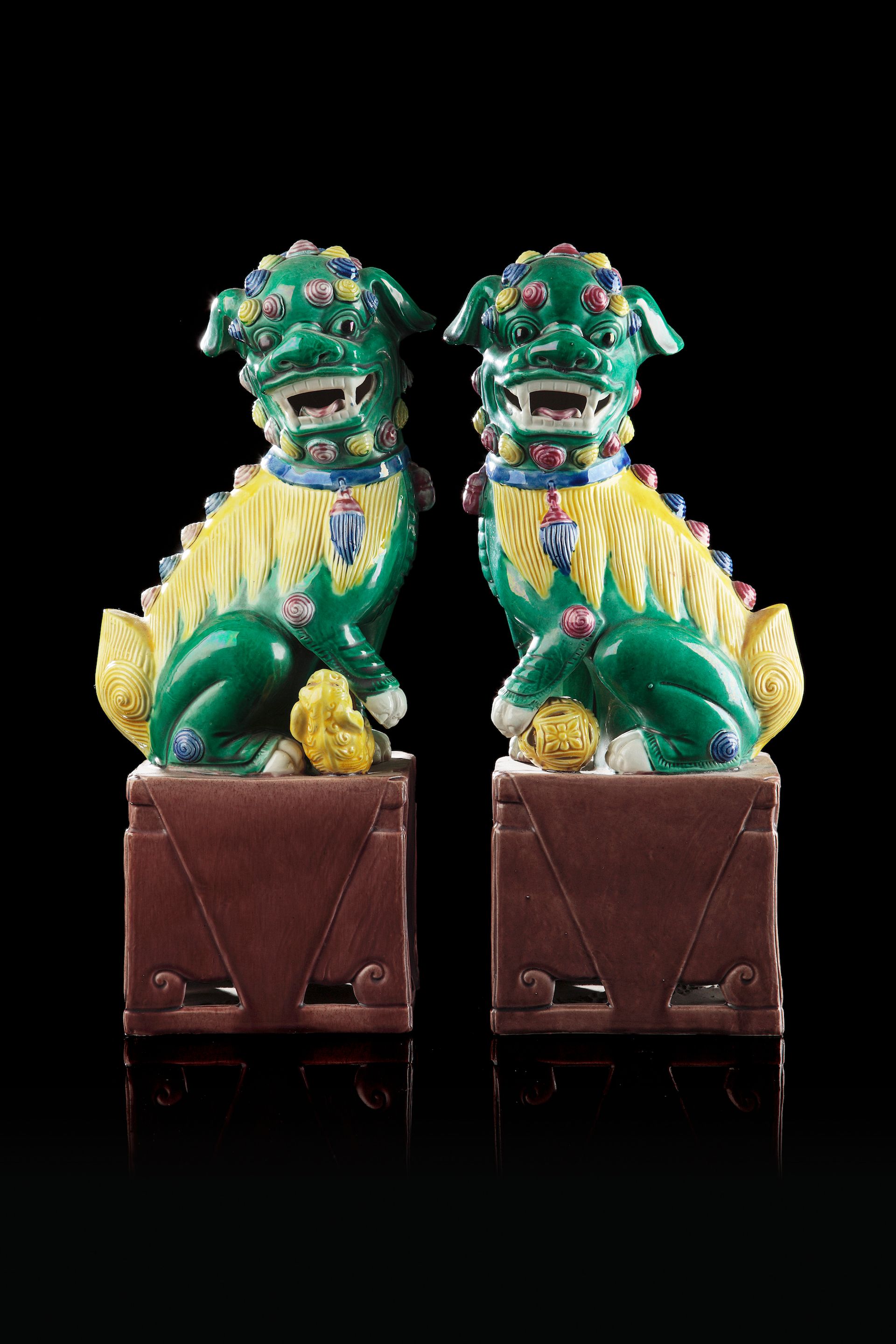 Bonhams : A pair of porcelain 'Dogs of Fo' 20th century
