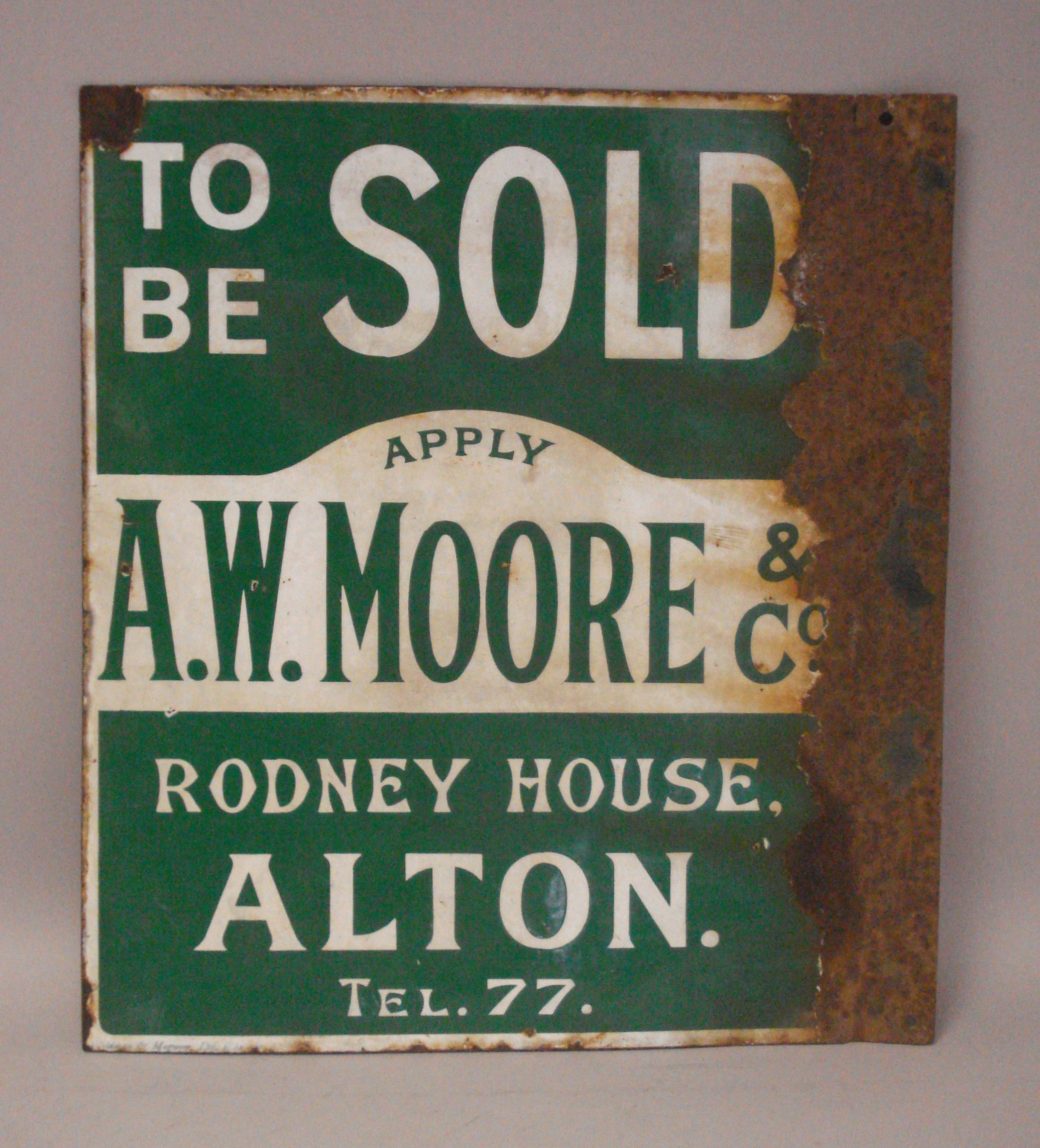 Bonhams Cars : An enamel property "To be sold" sign,