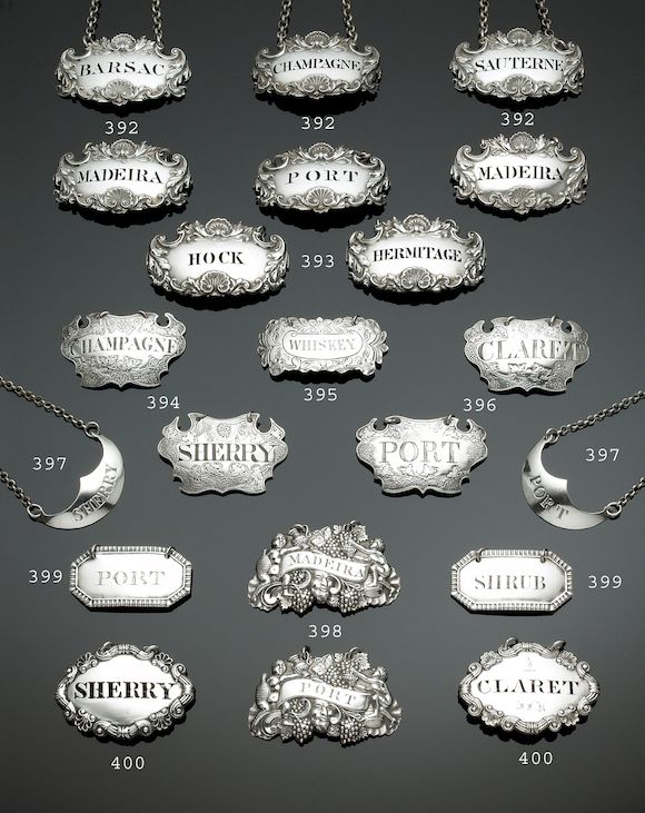 Bonhams : Six silver wine labels, by John Reily, marks pierced through ...