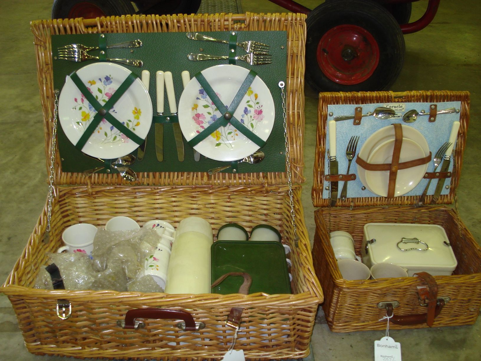 Bonhams Cars : A wicker picnic set with Army & Navy suppliers label,