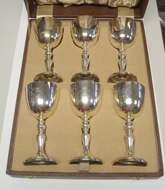 Bonhams : GARRARD: A cased set of six silver limited edition commemorative goblets, by Garrard ...
