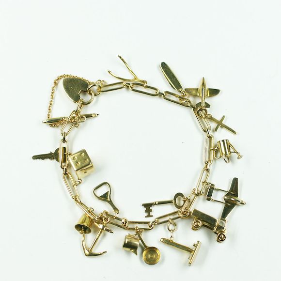 Bonhams : A fine fetter link bracelet, to a padlock clasp, hung with ...