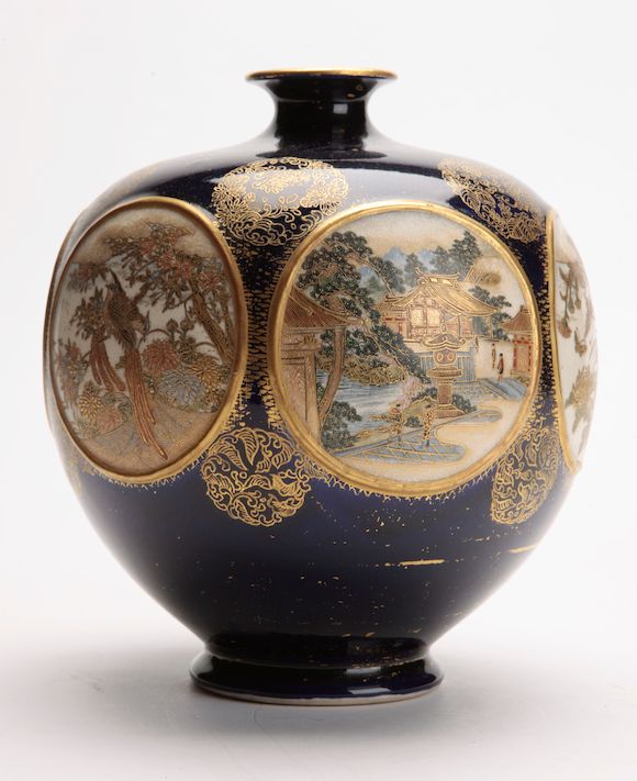 Bonhams : A Satsuma blue ground vase Meiji