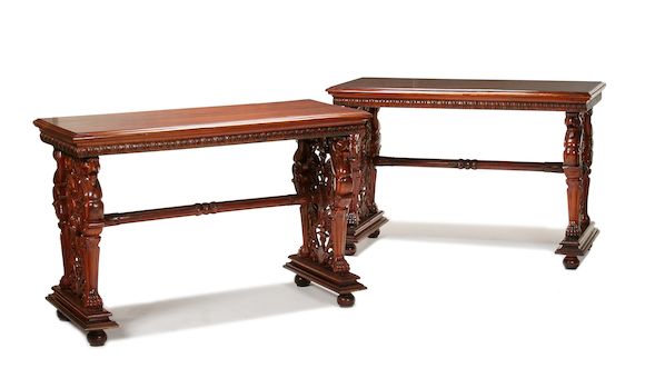 Bonhams : A pair of Italian walnut hall tables