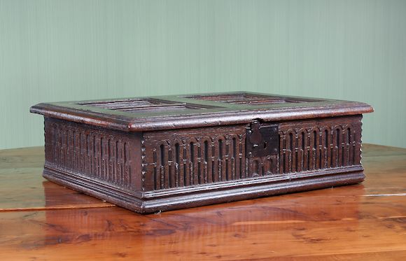 Bonhams : An early 17th century oak box, circa 1620