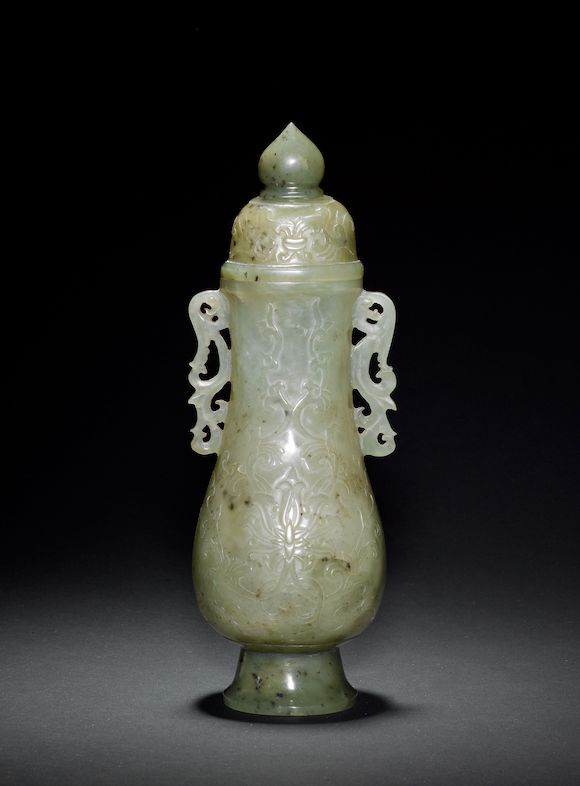 Bonhams : A Mughal style jade vase and domed cover with knop finial