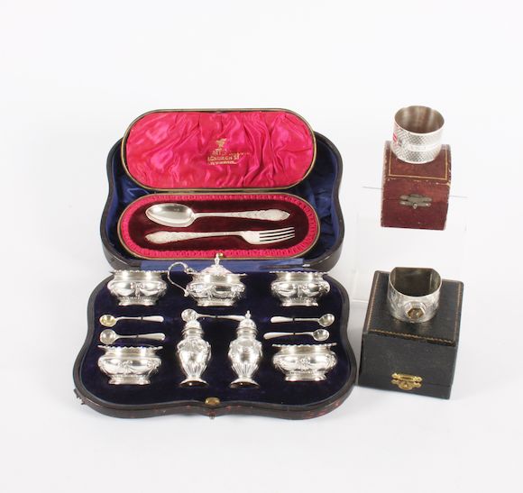 Bonhams : An Edwardian silver six piece condiment set By Walker and ...