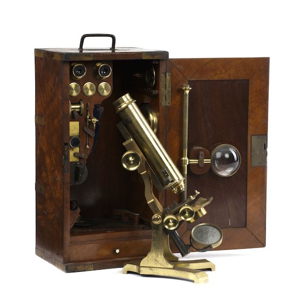 Bonhams : A brass compound monocular microscope, English, circa 1880,