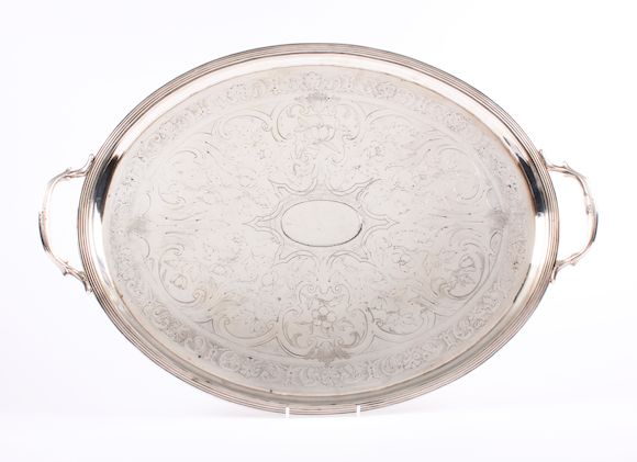 Bonhams : A George III silver twin handled tray Maker's mark rubbed ...