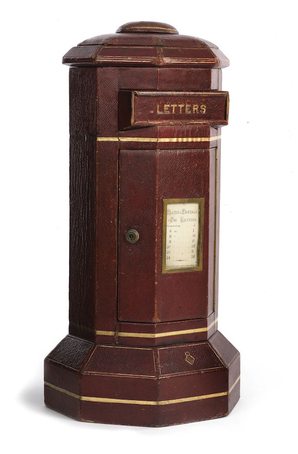 Bonhams : A rare octagonal form red morocco miniature 'pillar box ...