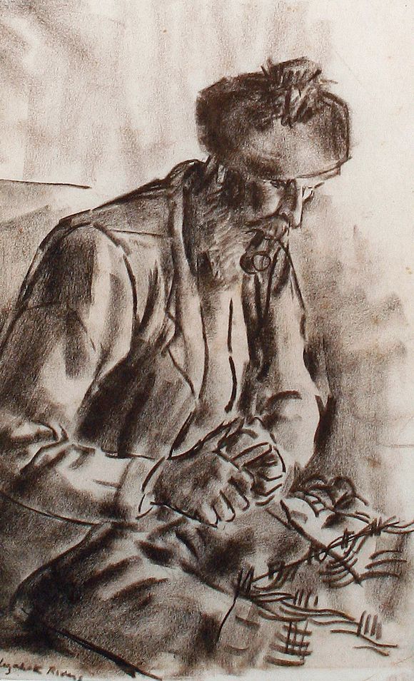 Bonhams : Elizabeth Rivers (British, 1903-1964) 'Cutting potatoes for seed'