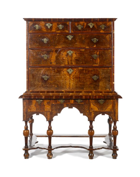 Bonhams : A William and Mary pollard oak and plum banded Chest on Stand