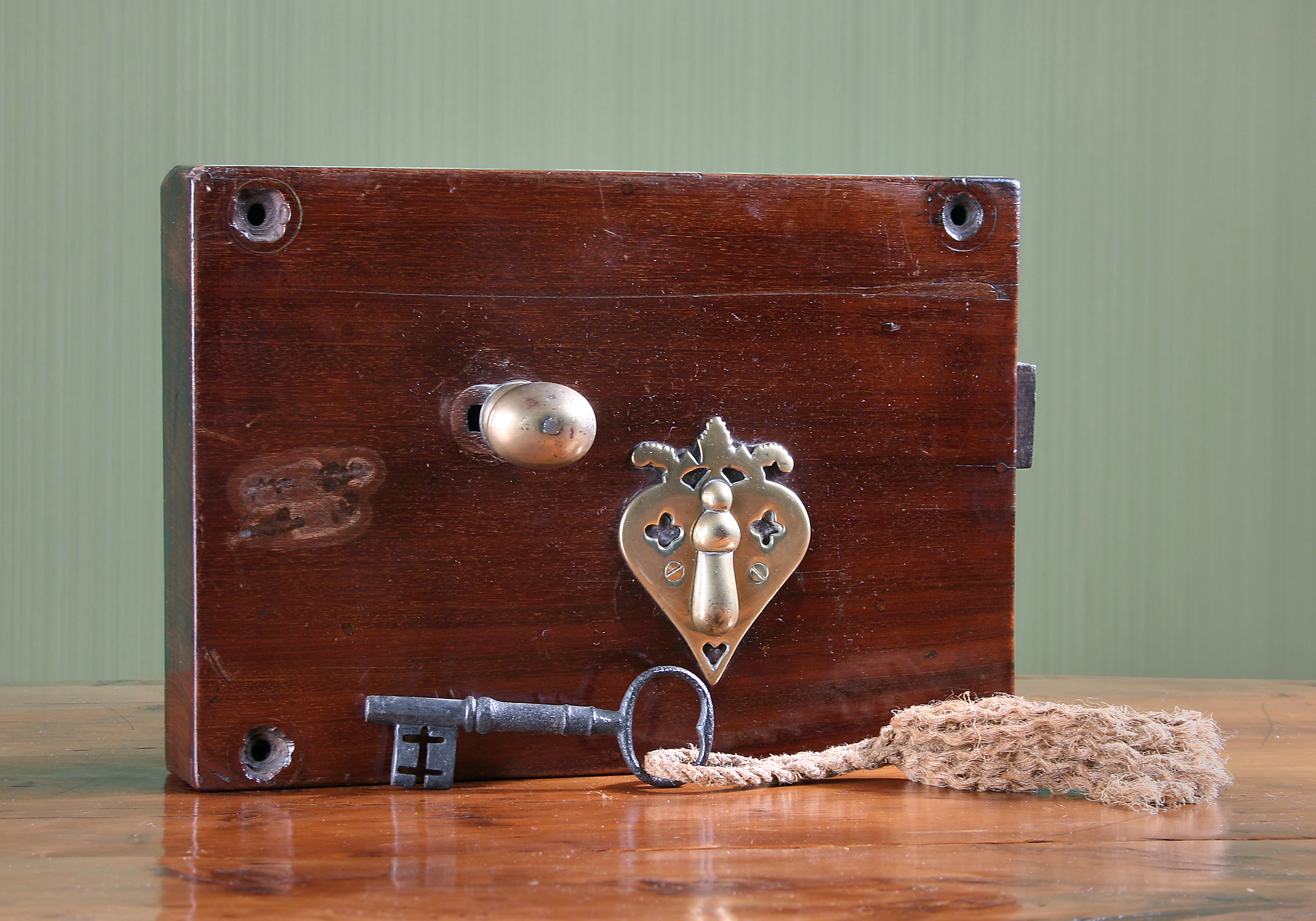 Bonhams : An 18th Century brass-mounted mahogany door lock