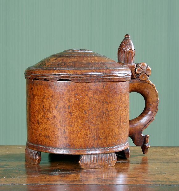 Bonhams : A large 18th Century Norwegian birch tankard In the manner of ...
