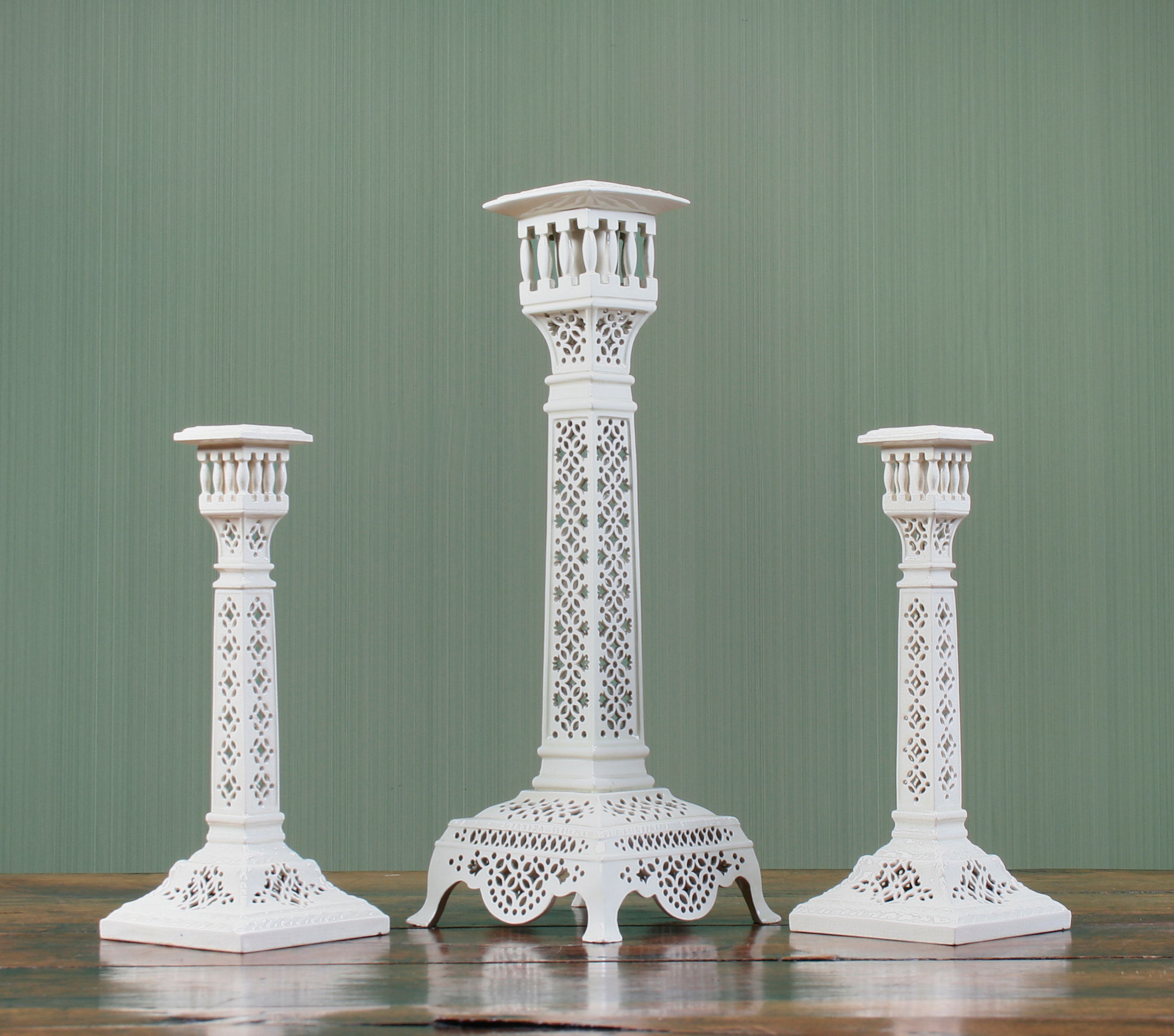 Bonhams : A composite garniture of three Leeds pottery reticulated ...