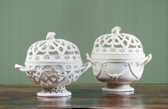 Bonhams : A Leeds Creamware pottery chestnut basket Circa 1780