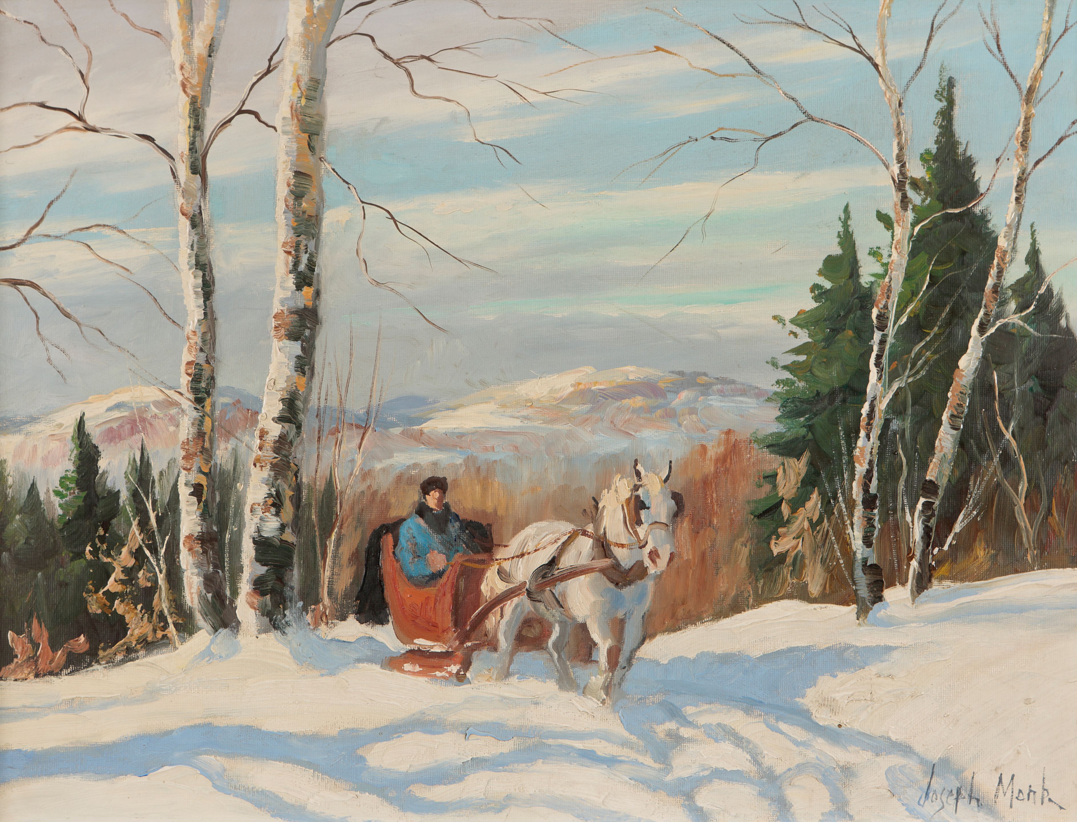 Bonhams : Joseph Monk (Canadian, 20th Century) Sleighing
