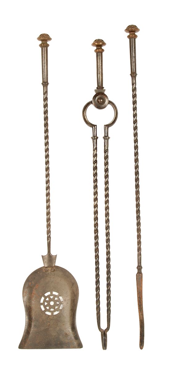 Bonhams : A set of mid 19th century brass and steel fire irons together ...