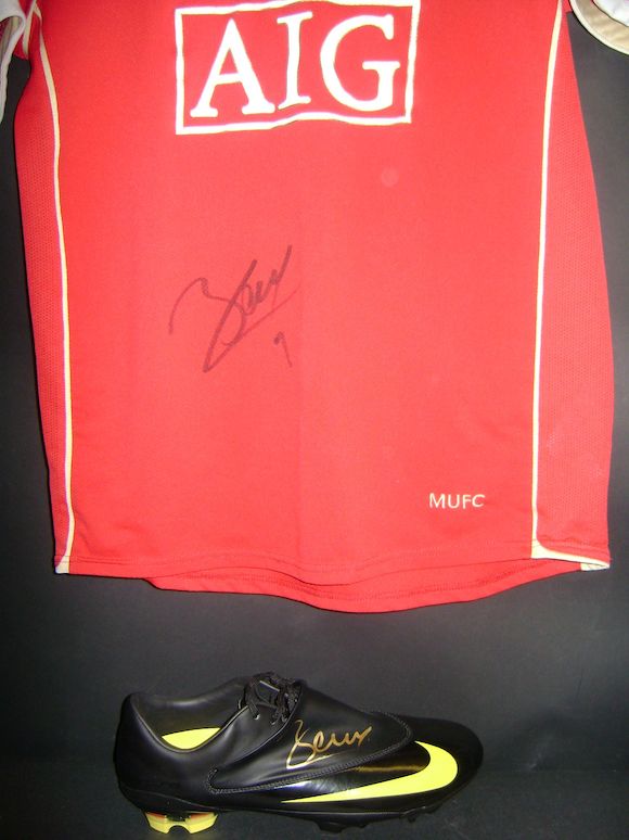 Bonhams : Dimitar Berbatov hand signed replica shirt and boot