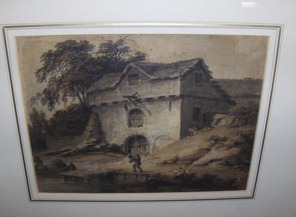 Bonhams : Joseph Barber (British, 1757-1811) Figure before a riverside ...