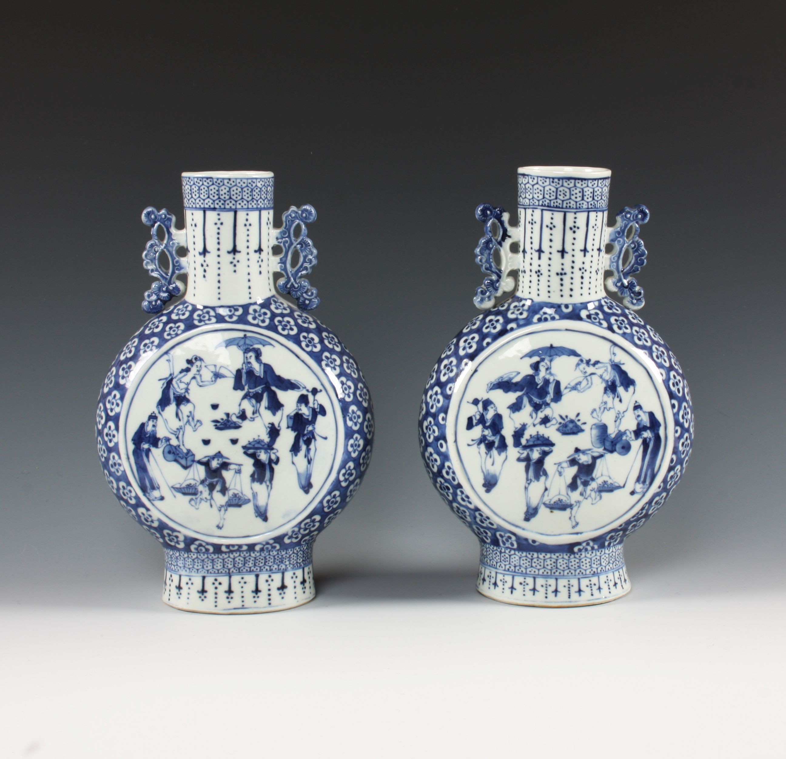 Bonhams : A pair of Chinese blue and white moon flasks 19th Century.