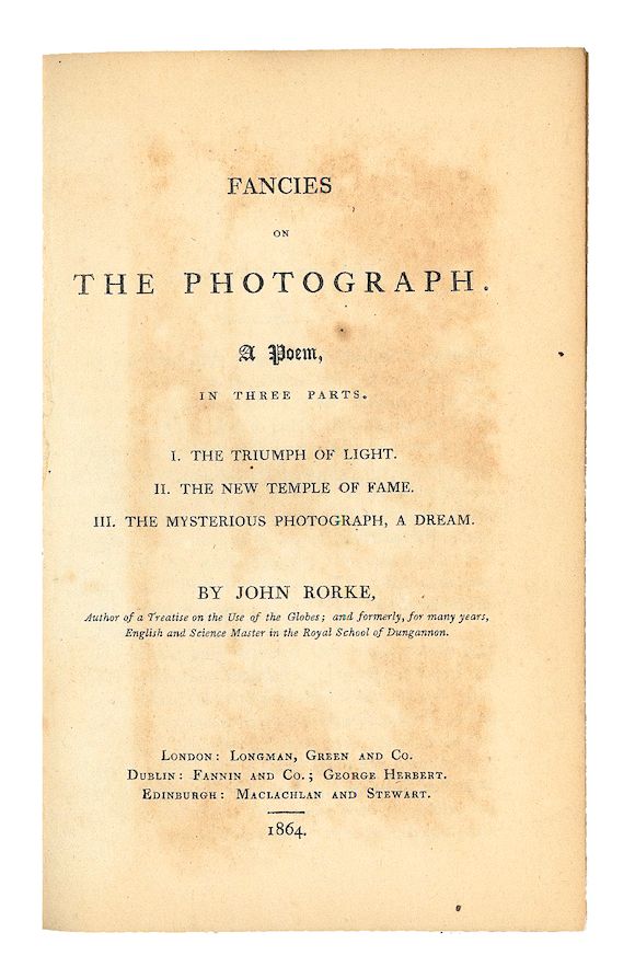 Bonhams : PHOTOGRAPHY RORKE (JOHN) Fancies on the Photograph. A Poem ...