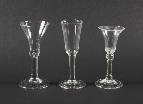 Bonhams Three Plain Bowl Wine Glasses Circa 1750 60