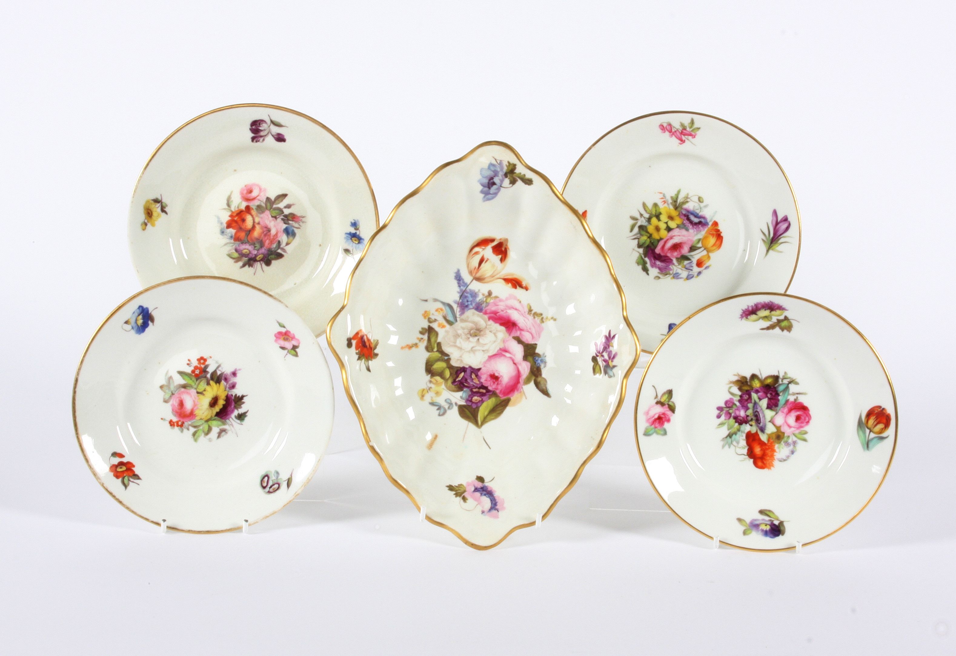 Bonhams : Four Derby plates and a Derby dish Early 19th Century.