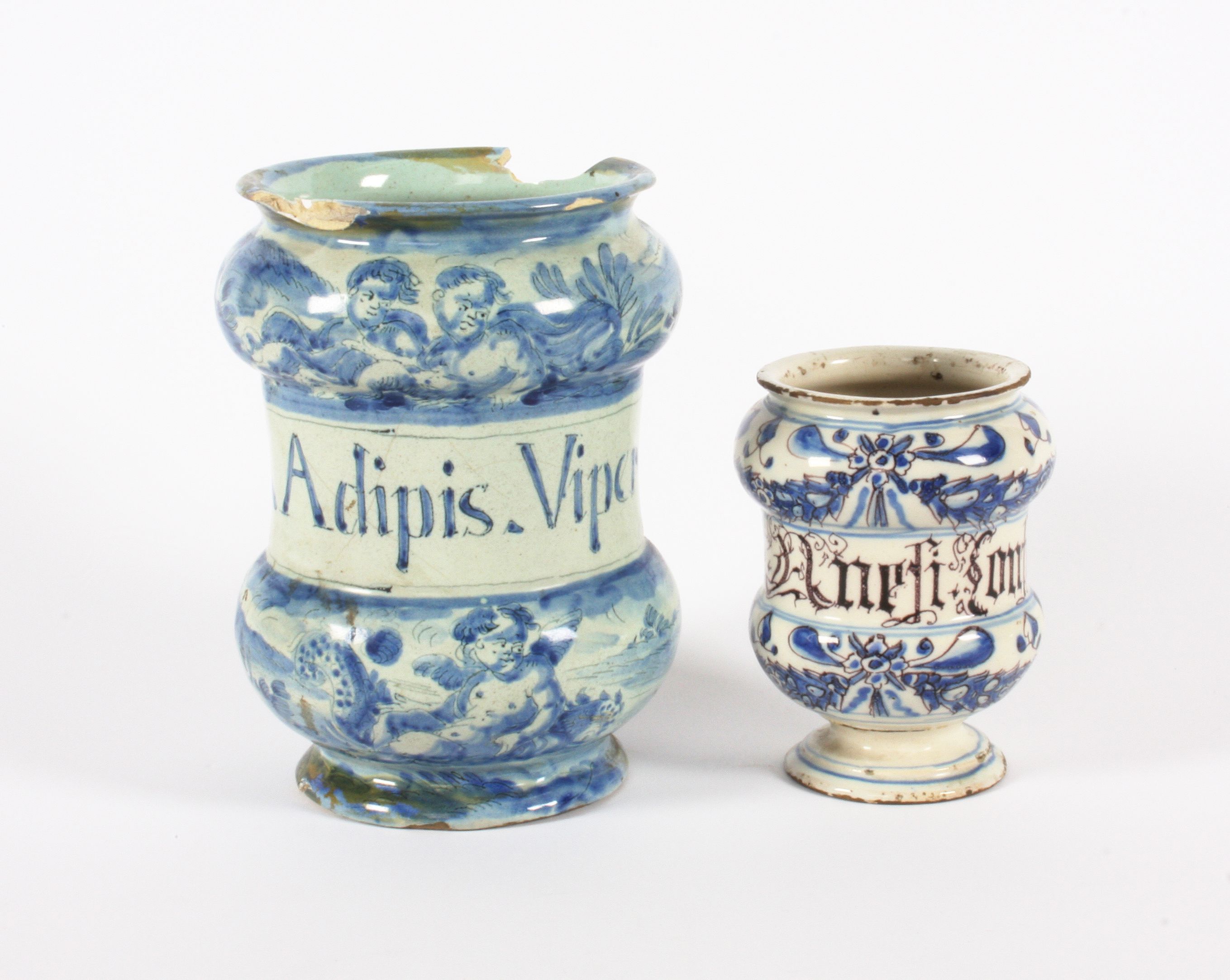 Bonhams : Two Italian maiolica albarelli 18th century.