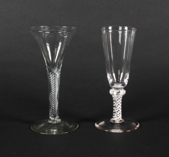 Bonhams An Air Twist Glass And An Opaque Twist Ale Glass Circa 1760 70