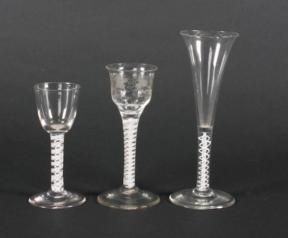 Bonhams Three Opaque Twist Wine Glasses Circa 1770